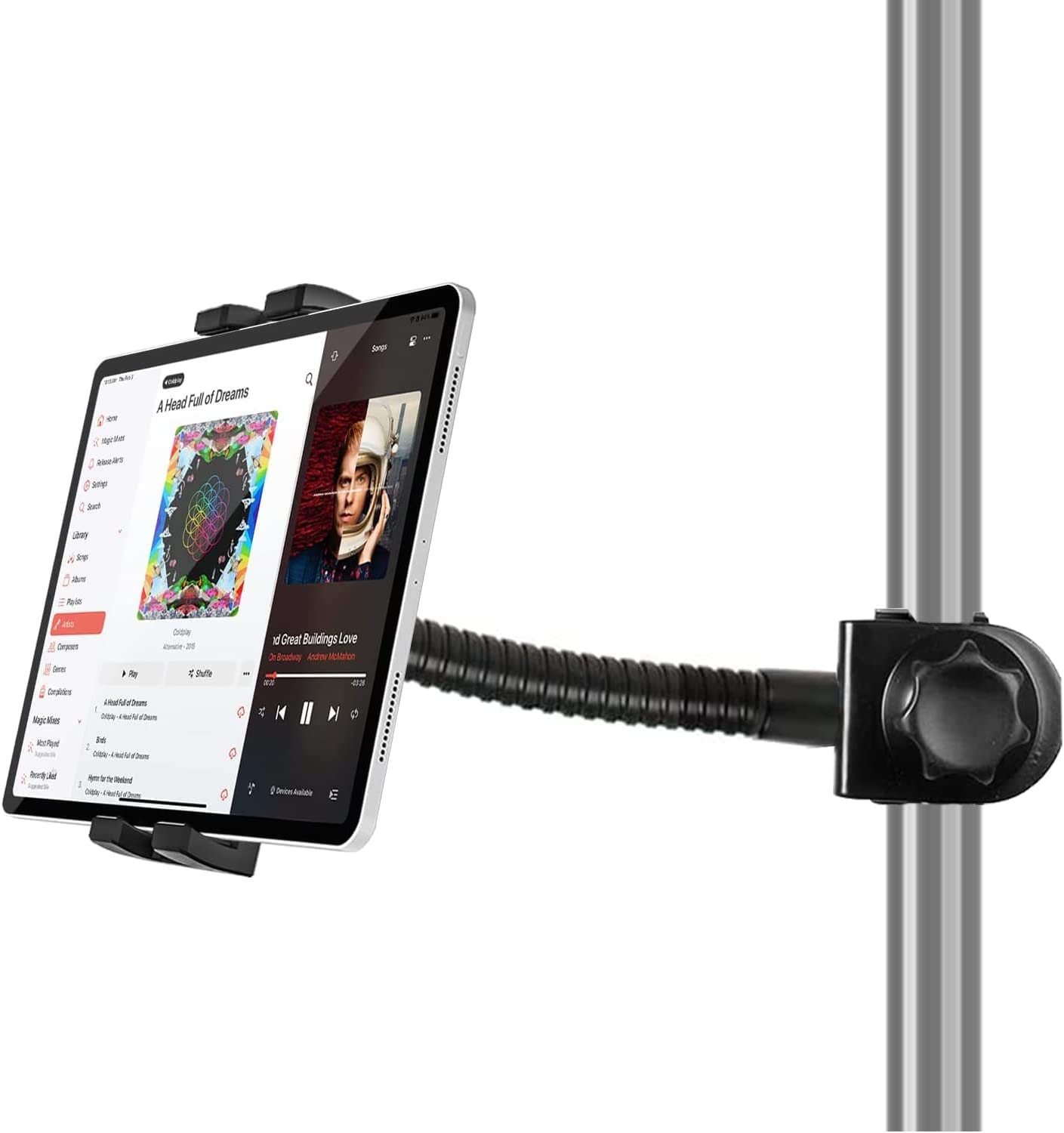 JCWINY Tablet Holder for Mic Stand, Flexible iPad Mic Music Stand Holder Smartphone Tablet Mount for Mic Stand Tripod for Sheet Music Fits iPad, iPhone, Android, All 4.7 to 12.9inch Screen Size