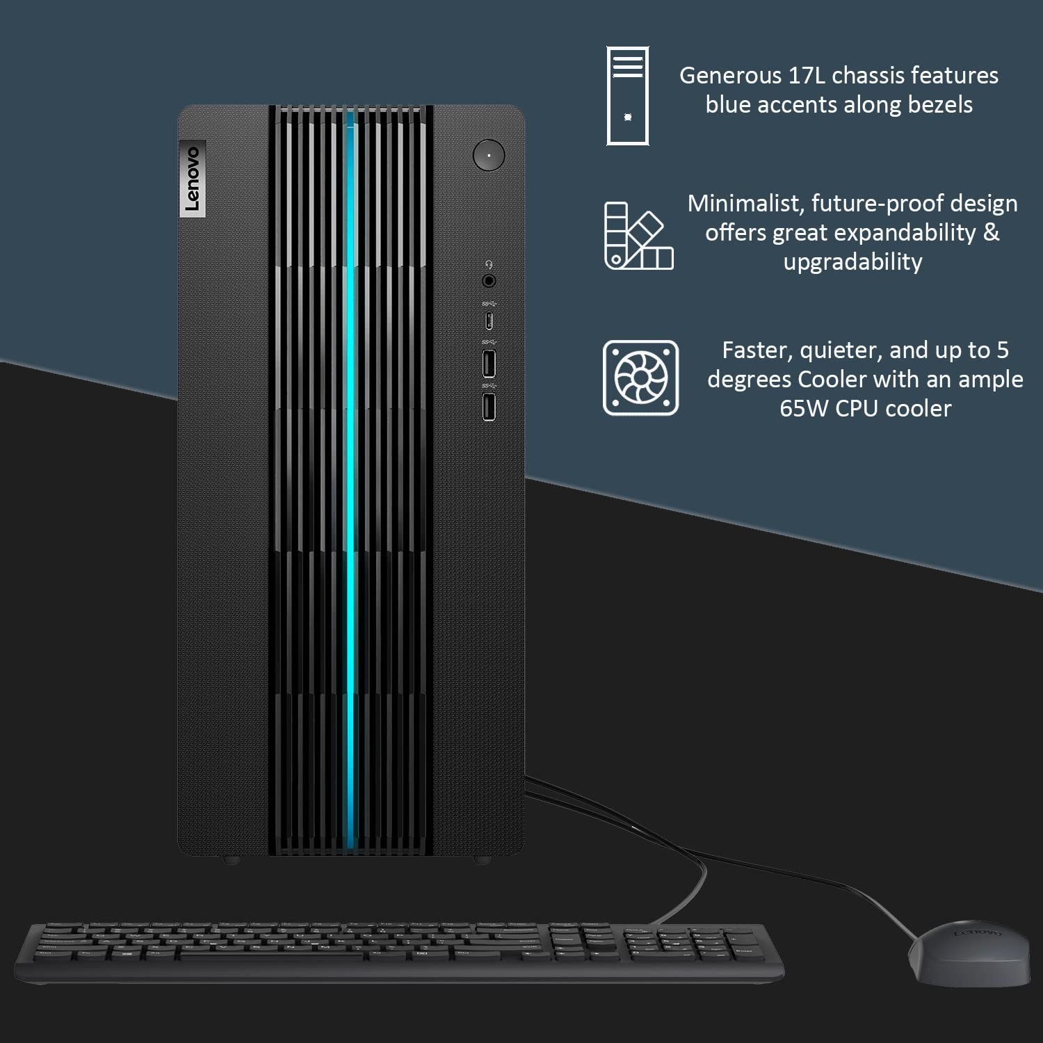 Lenovo IdeaCentre 5 Gaming Desktop, Intel Core i7-12700 Processor, Geforce RTX 3060, 64GB RAM, 2TB PCIe SSD, Wi-Fi 6, HDMI, DisplayPort, Windows 11 Home, Black
