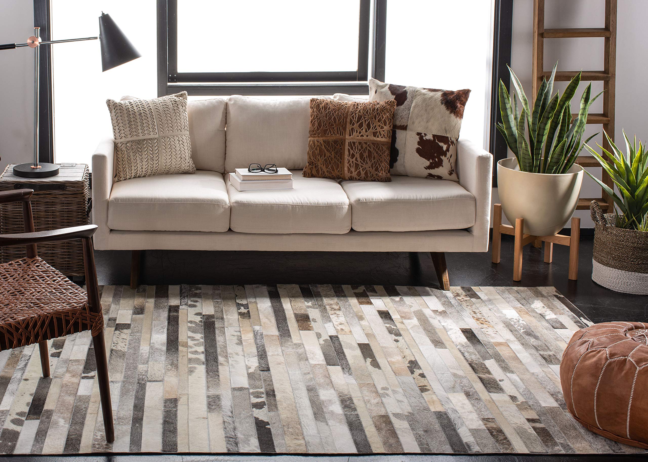 SAFAVIEH Studio Leather Collection 9' x 12' Grey/Ivory STL218A Handmade Mid-Century Modern Living Room Dining Bedroom Area Rug