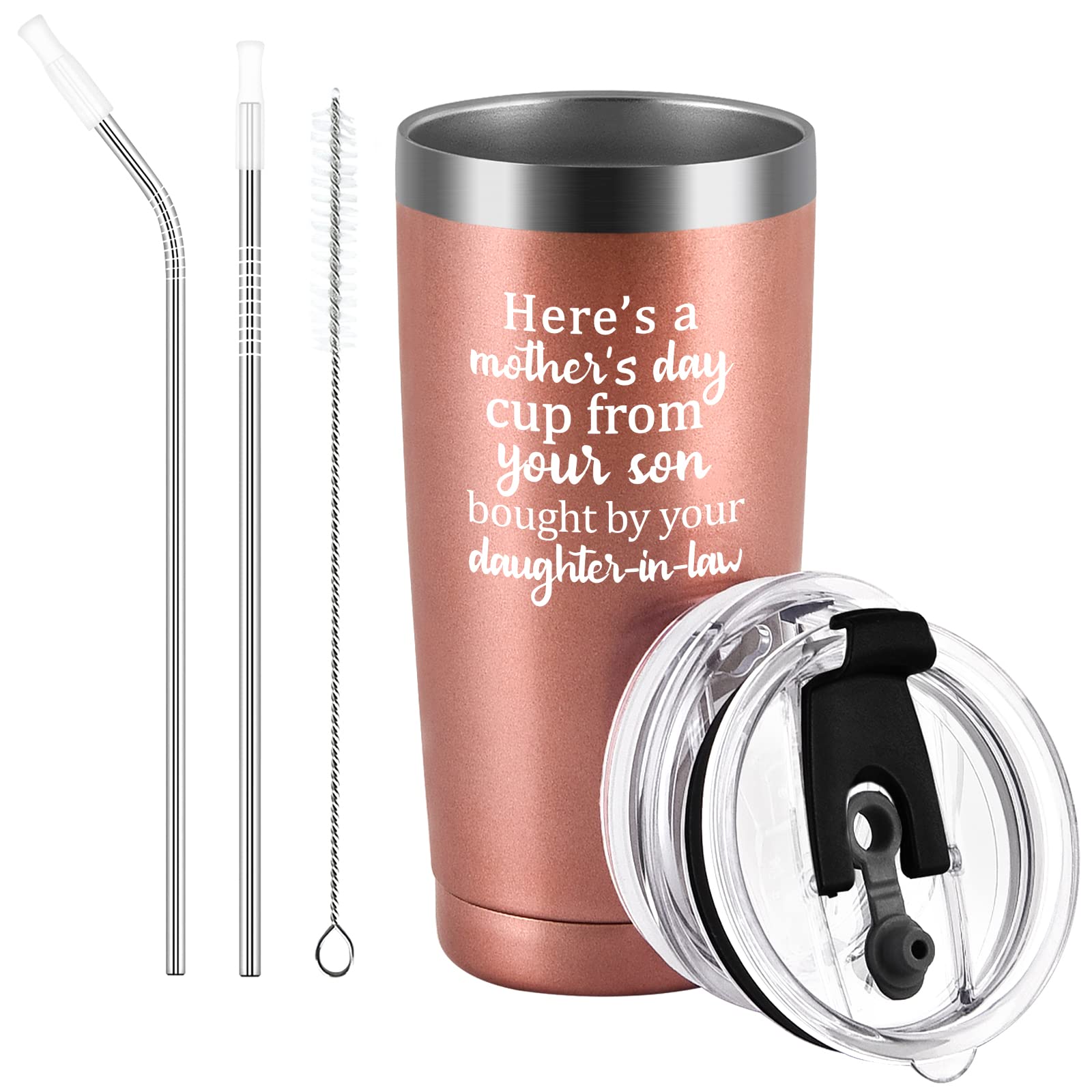 GINGPROUS Mother-In-Law Gifts, MotherāsĀ DayĀ Birthday Gifts Travel TumblerĀ for Mother in Law from Daughter in Law New Mom to be, 20 Oz Insulated StainlessĀ Steel Tumbler with Lids and Straws, Rose Gold
