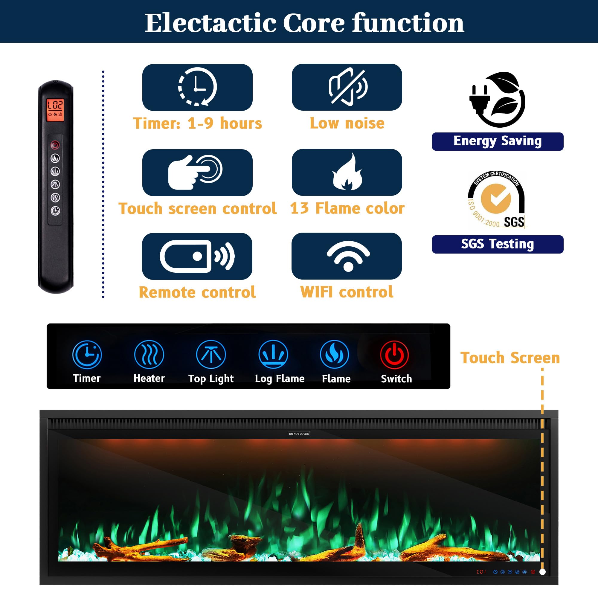 Fire Places Electric Fireplace Heater 30" Recessed Led Fireplace Wall Electric Fireplace Inserts with Timer, Remote Control, Adjustable Flame Color 750w/1500w