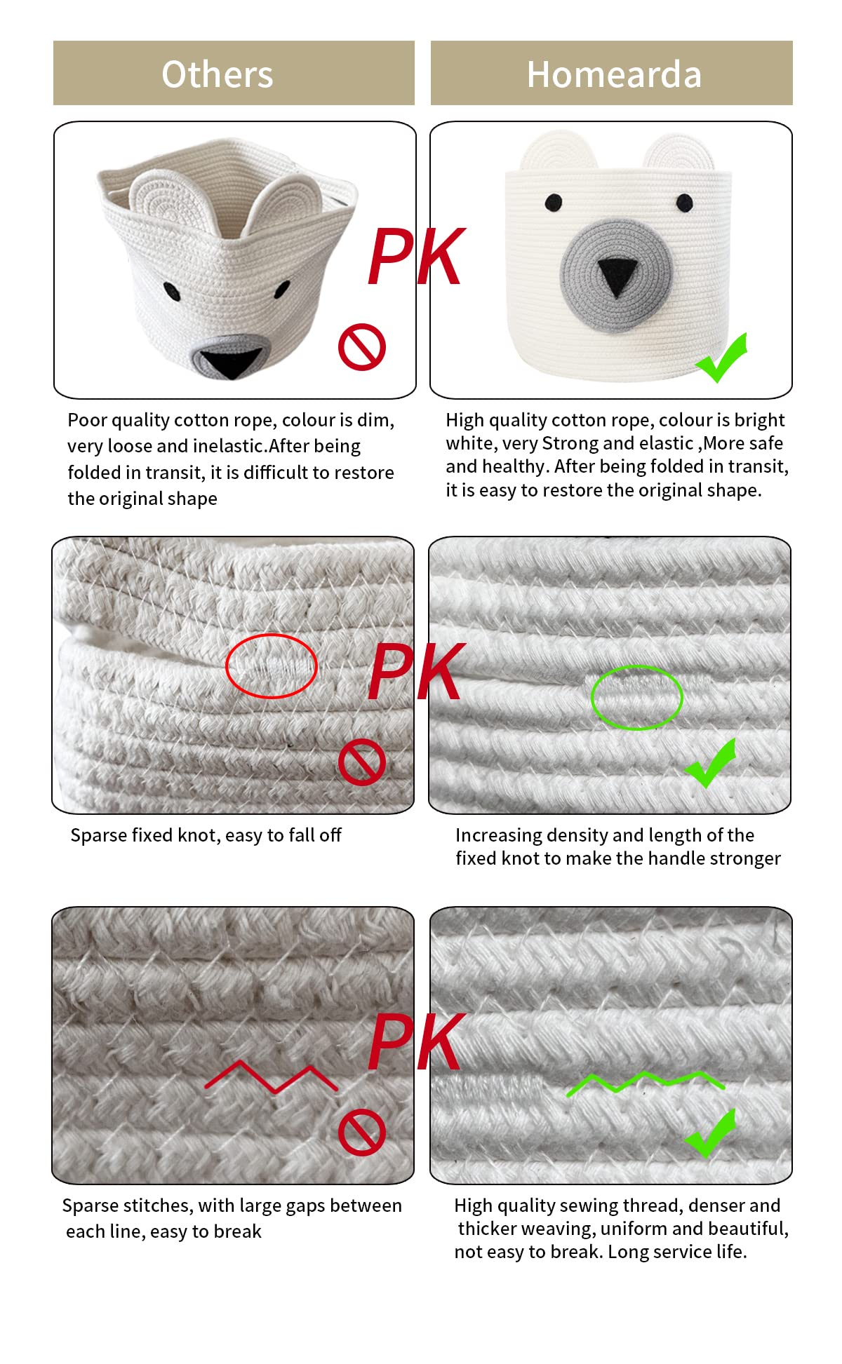 Homearda Cotton Rope Basket,Baby Hamper,Cute Bear Basket,Storage Basket ,Woven Laundry Hamper,Toy Storage Bin,Gifts β Pet or Baby Gift Baskets- White-12 x 10 - easy to reshape