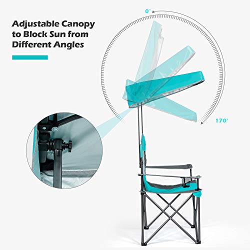 Goplus Folding Canopy Chair, Outdoor Camping Chair w/Cup Holder and Carrying Bag for Beach Park Poolside Patio (Turquoise)