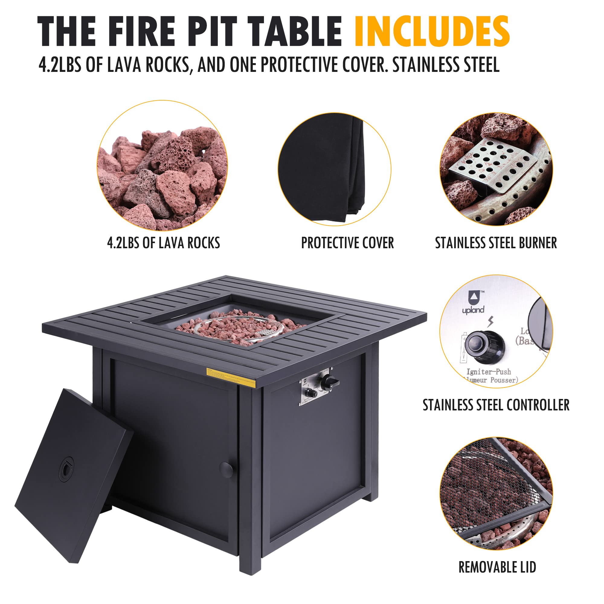 Fire Table 28” Gas Fire Pit Table 50,000 Btu Square Outdoor Gas Firepits with Propane Fire Pit