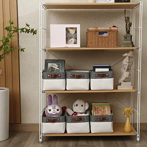 FENQDOOU Storage Bins[6 Pack], Collapsible Fabric Storage Baskets with Handles for Cupboards, Wardrobe, Shelves, Bathroom, Clothes, Toys, Towel (11.8 x 7.8 x 5.9 inches, Gray/ White)