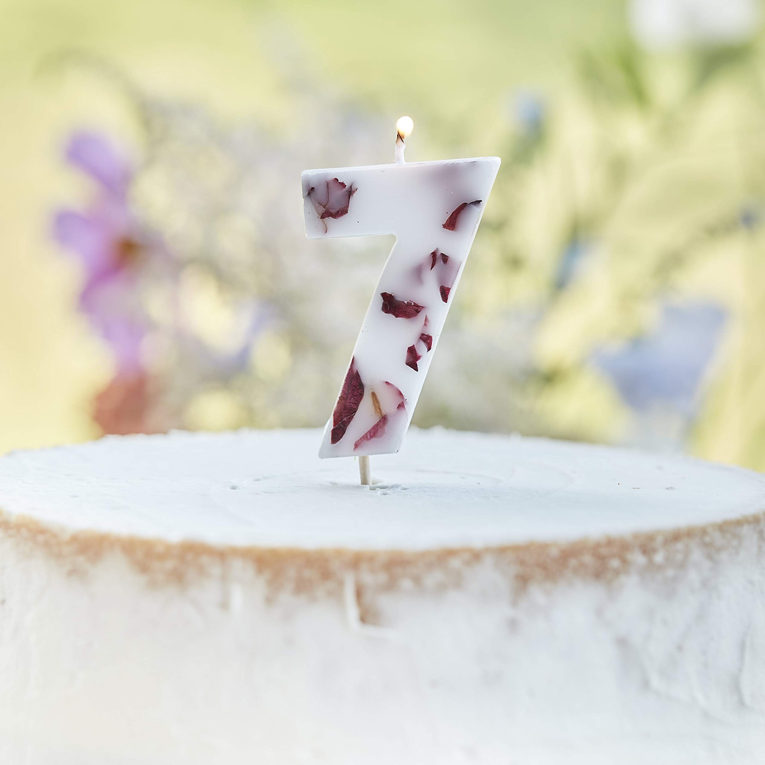 Ginger Ray Pressed Petal Number 7 Birthday Party Candle, Pink