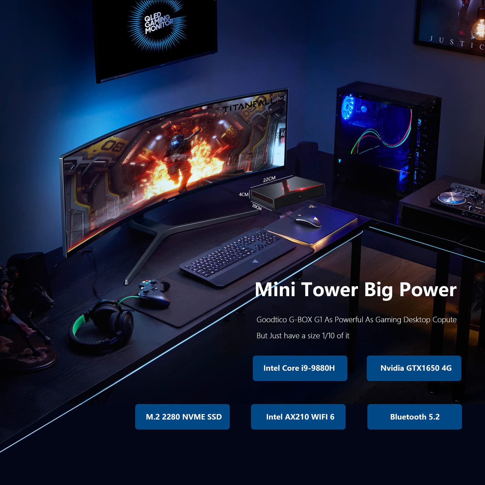 goodtico [Gaming PC] Mini PC Core i9 9880H, 8Cores 16Threads Up to 4.8GHZ, GTX1650ti GDDR6,Mini Gaming Desktop Computer,32G Ram 1TB Nvme SSD WiFi 6 BT 5.0