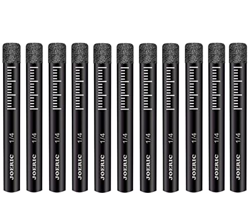 JOERIC Black 1/4" Dry Diamond Drill Bits Set, 11 PCS 6mm Diamond Core Drill Bit with Storage Bottle for Granite Marble Tile Ceramic Stone Glass Hard Materials (Not for Wood)
