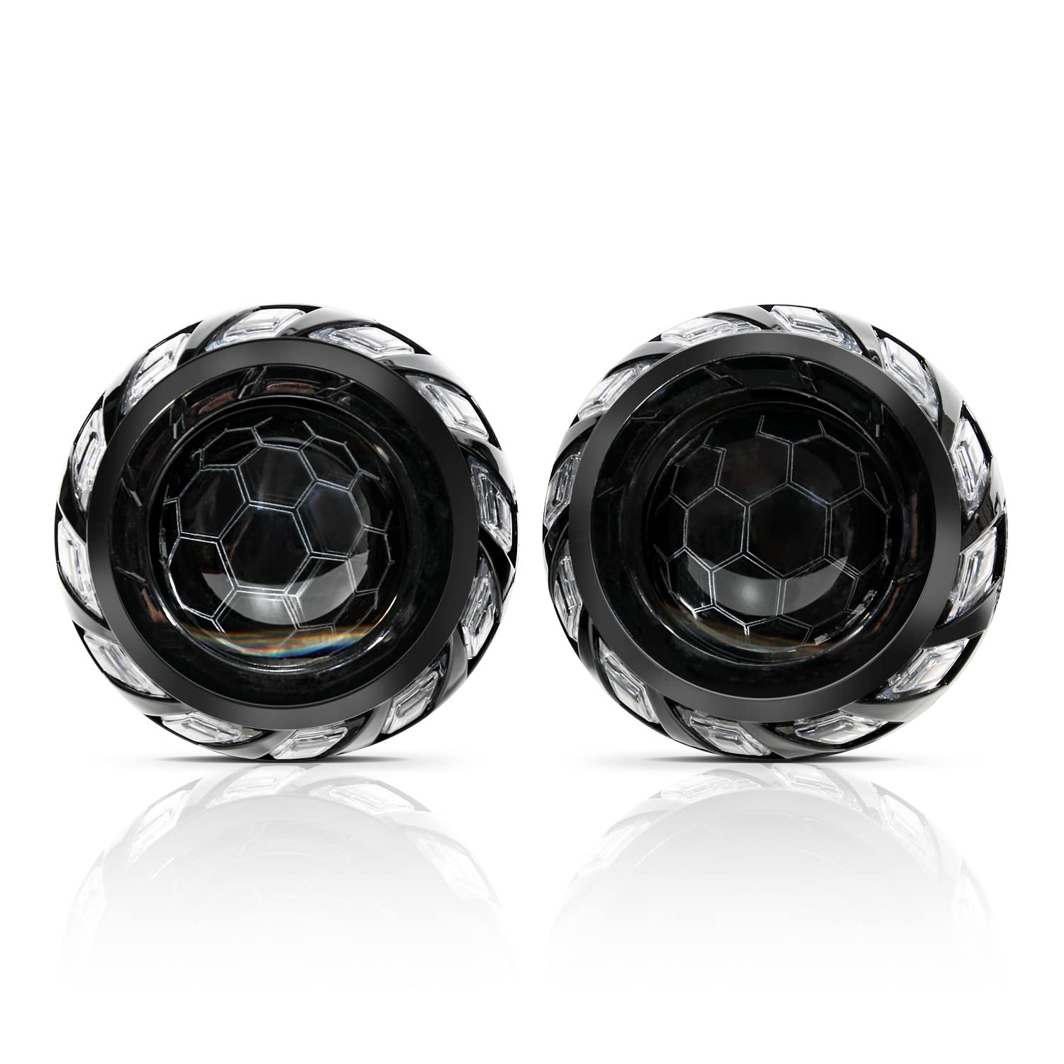 Gzminjie 3.0 Inch Projector Shrouds, LED RGBW Dynamic Angel Eyes for 3.0 Inch Bi Headlight Projectors Lens (Pack of 2)
