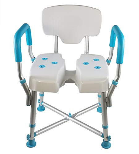 MedGear A-0273A DURA Hygienic Cutout Shower Chair with Back and Arm Rests Including Free Clip-on Shower Head Holder