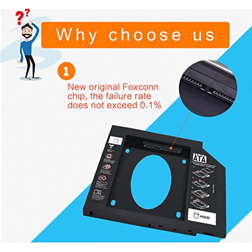 Jeanoko SSD Converter, Hard Drive Caddy Bay SATA3.0 2.5in Convenient Practical 12.7mm Height for Office for Home