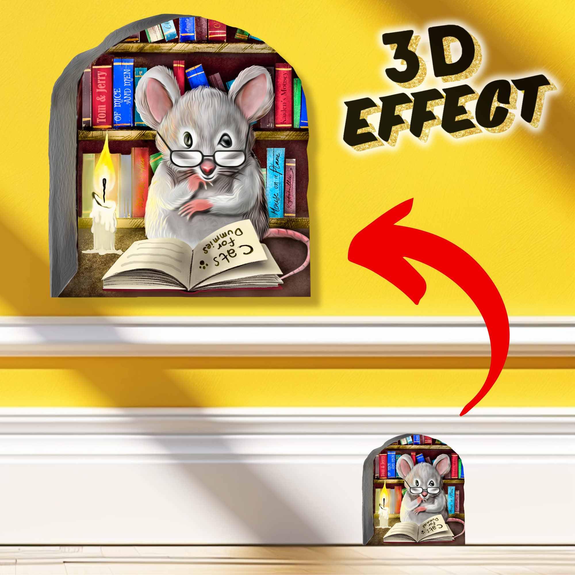Mouse Reading Book, Wall Decor Sticker Decal, Kids Room, Classroom, Home, Bedroom, Bookcase, Book Lover, of Mice and Men, Children, Adorable, (Librarian Mouse)