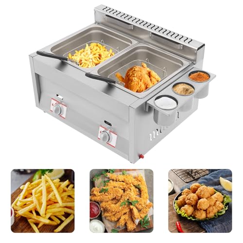 PANEKOLO 10L Commercial Deep Fryer with 2 Baskets and Lid, Countertop Commercial Dual Tank Kitchen Fat Fryer