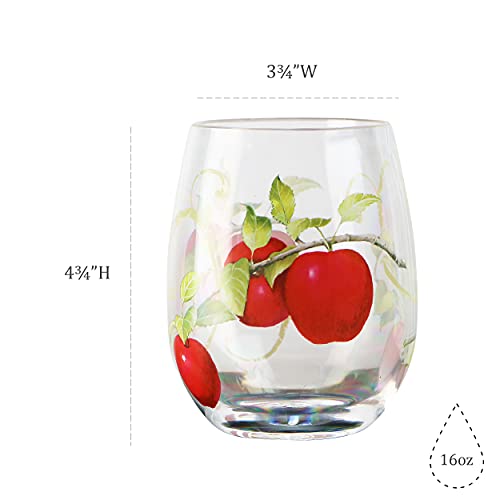 Reston Lloyd Harvest Apple Collection By Sandy Clough, 16 oz Stemless Wine Glass Set of 4