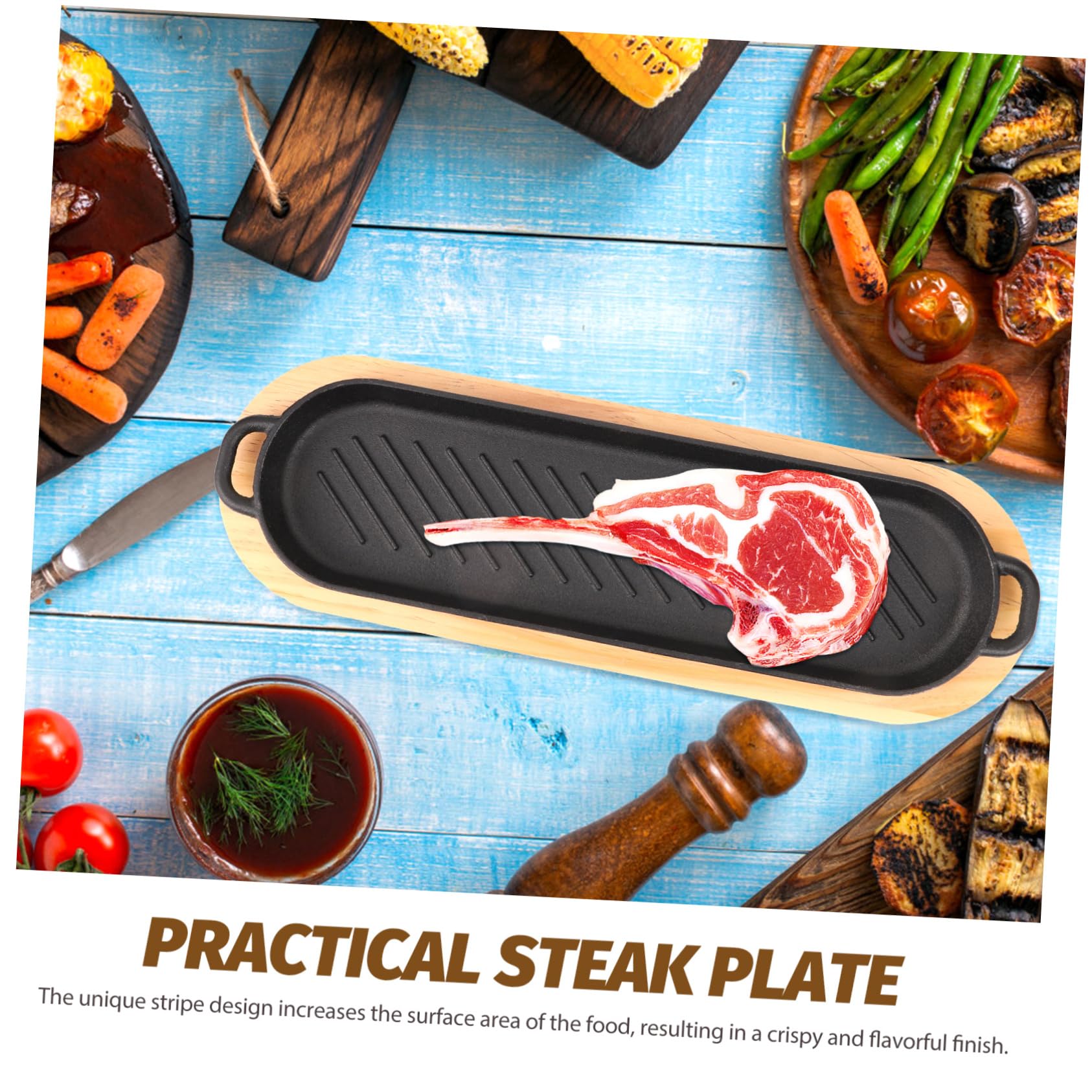 OKUMEYR Grill Plate Creative Baking Pan Steak Pan Cast Iron Serving Plate Frying Plate Steak Grill Pan Household Steak Pan Non-stick Steak Pan Cast Iron Steak Plate Grilling Food Pan