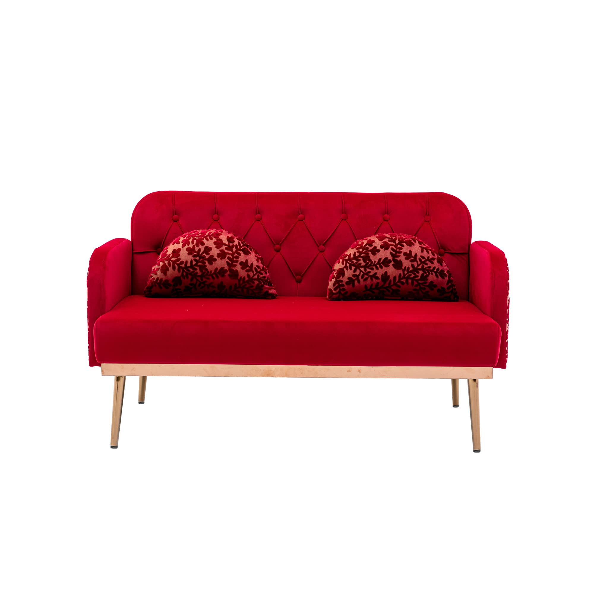 Small Velvet Couch, 55" Accent Sofa, Mid Century Modern Velvet Fabric Couch, Recliner Couch Accent Sofa Loveseat Sofa with Metal Feet, 600 Pounds Weight Capacity (Red, 55")