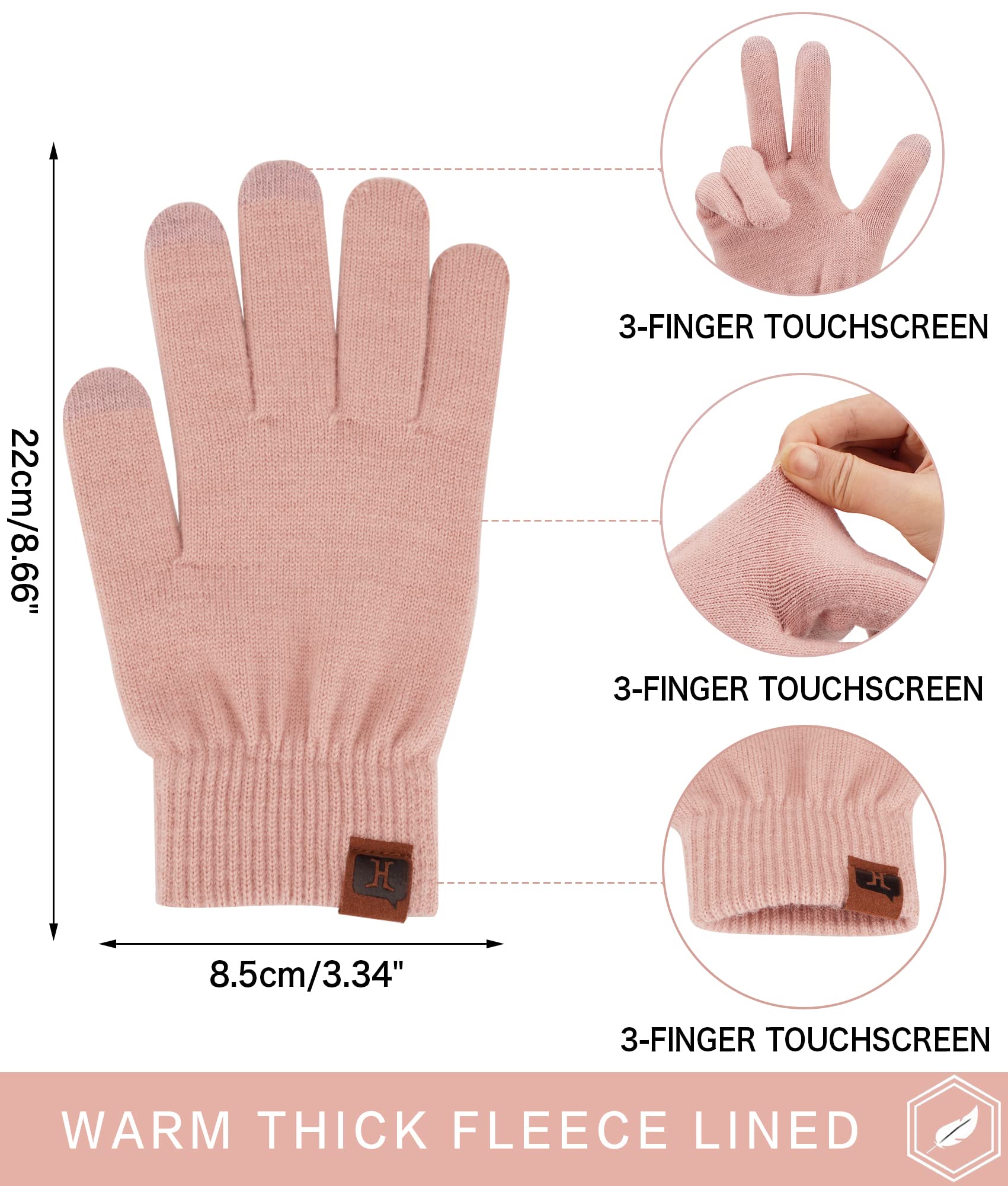 FZ FANTASTIC ZONE Women's Winter Touchscreen Wool Magic Gloves Warm Knit Fleece Lined for Women