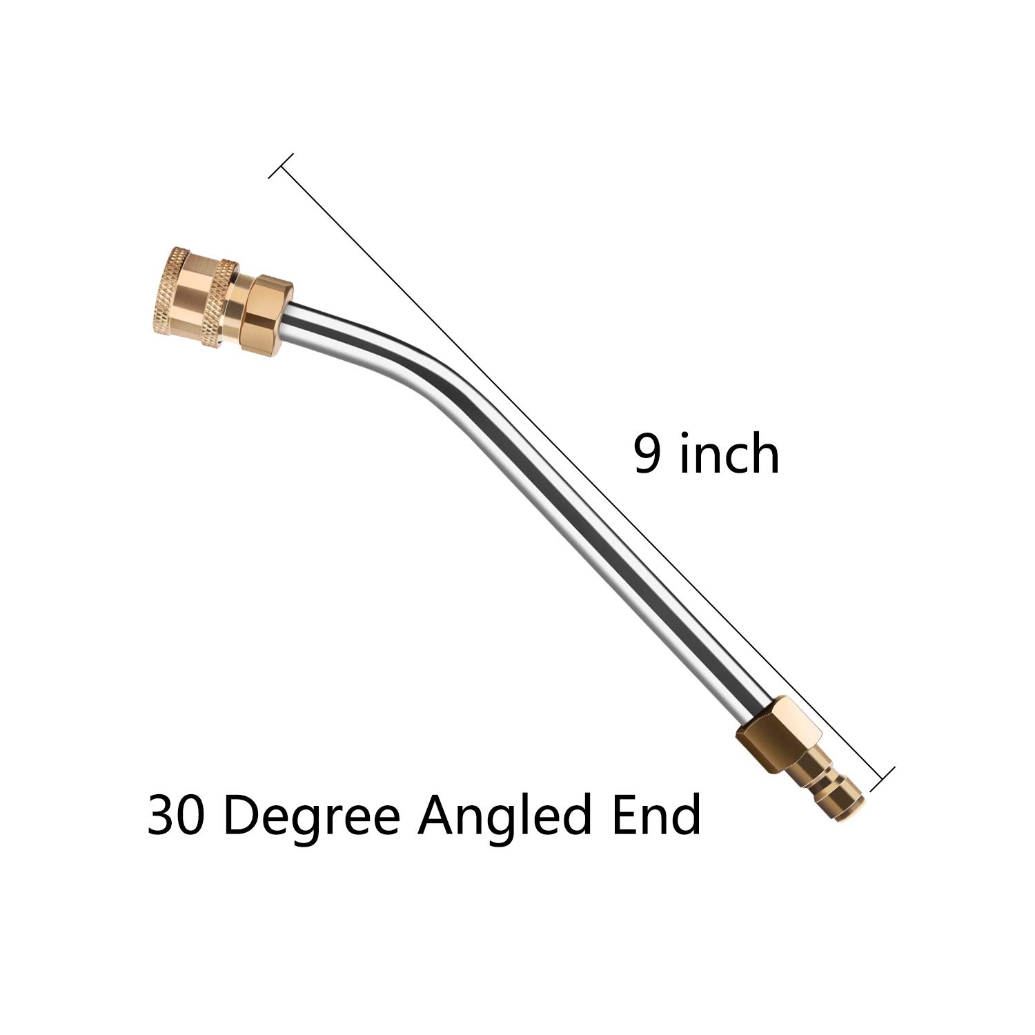 FUNTECK High Pressure Power Washer Extension Wand Stainless Steel Quick Connect Lance for Gutter Van Truck Cleaner 30° Curved,9” 4000 PSI