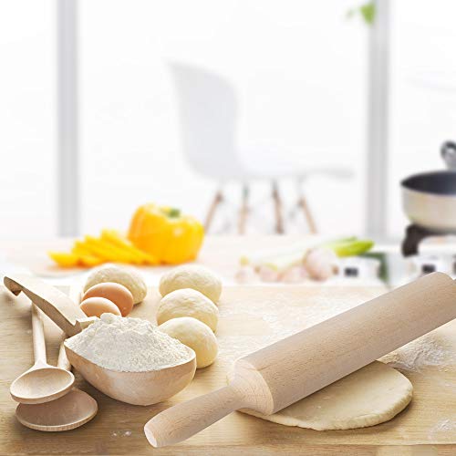 Meilexing Rolling Pin Beech Wood Wax Free, Professional Dough Roller for Baking Pasta Pizza Fondant Cookie Noodles Bread, 15x1.5 inch(With handle),the roller is 9 inch