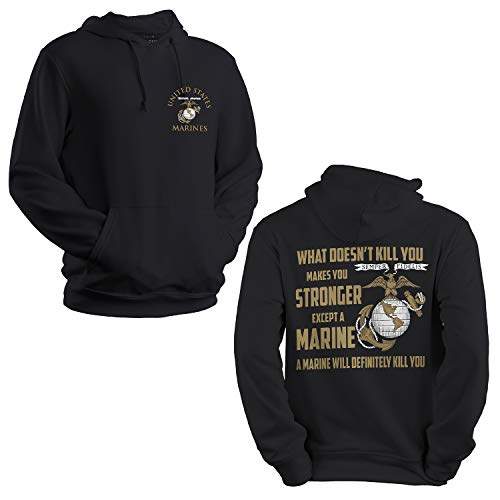 Military Gift Shop Marine Corps Sweatshirt What Doesn’t Kill You Makes You Stronger - USMC Hoodie (Black, XL)