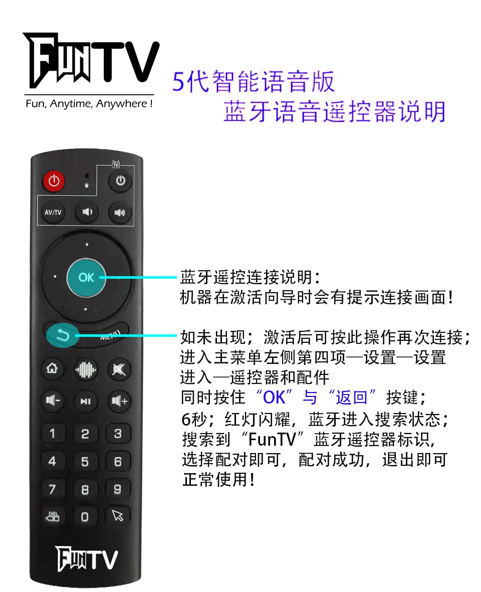 FUNTV Chinese 增强版2023 Chinese TV Box 5th Generation Upgraded China/Hong Kong/Taiwan TV and Seven Days Playback 最新五代 智能语音版 中文电视盒子 機頂盒 最新 高端 海外家庭必备