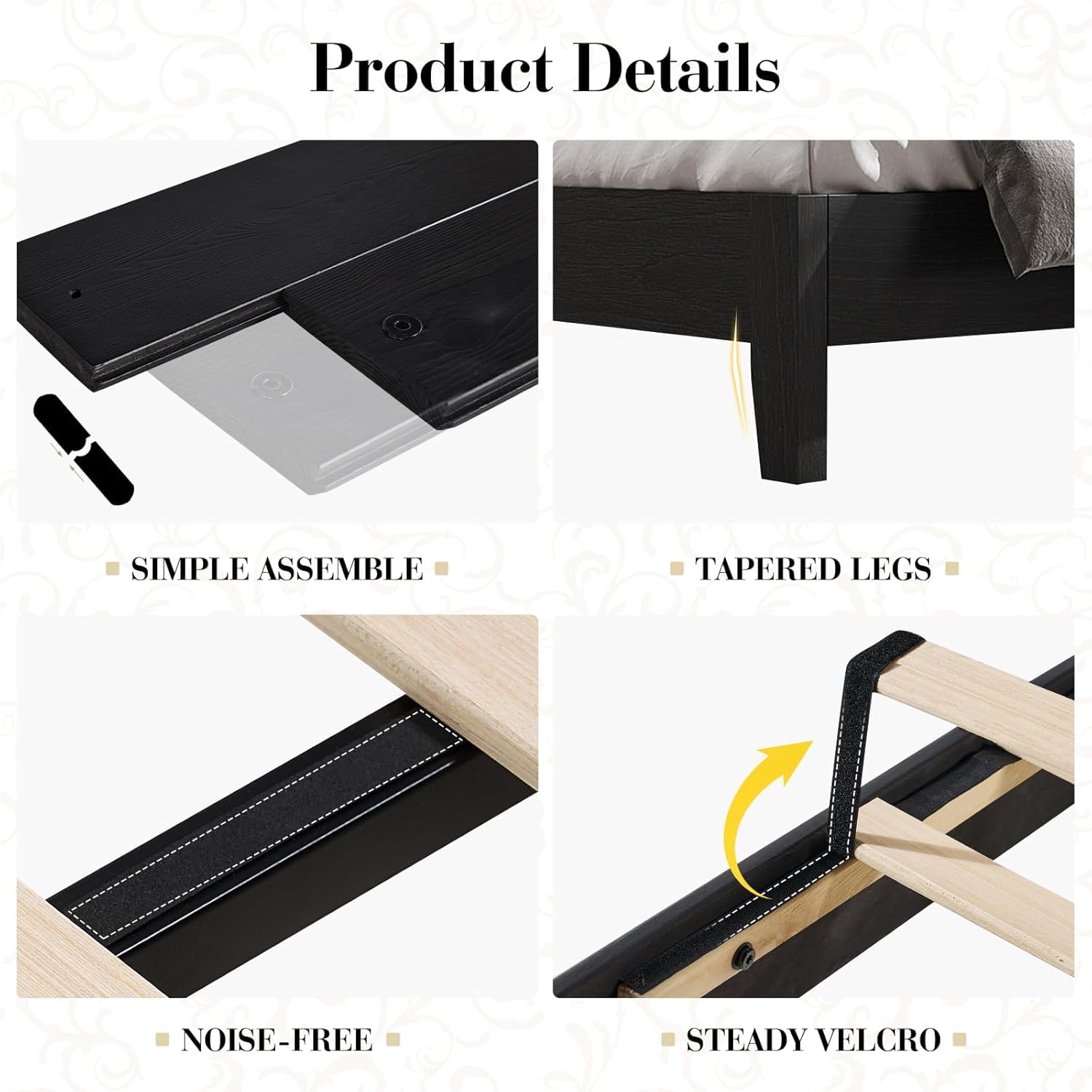 LUXOAK Queen Size Solid Wood Bed Frame with 48.4 inch Tall Headboard, Mid-Century Modern Platform Bed with Wooden Slats and Metal Frame. No Box Spring Needed, Easy Assembly, White
