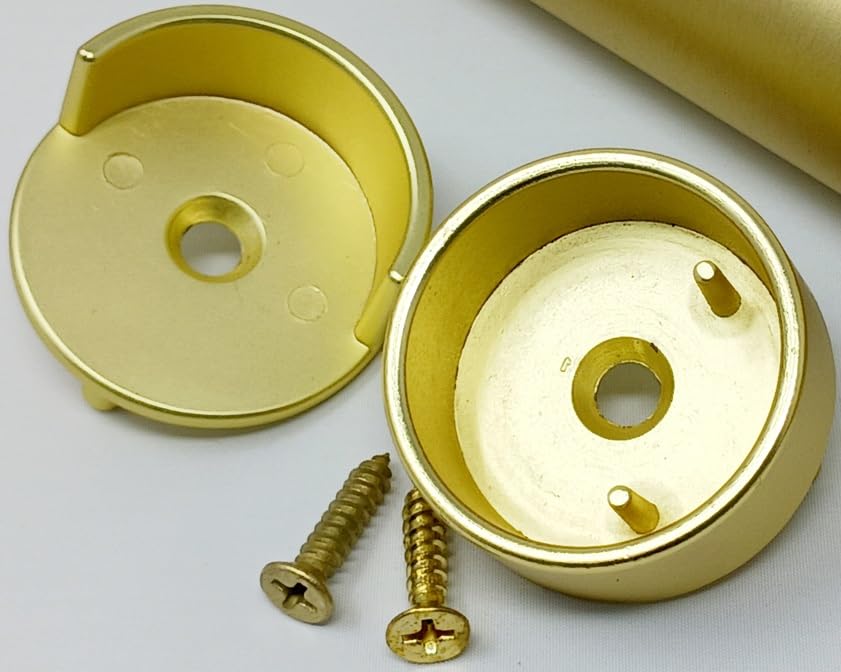 Matte Brass One Pair 1 5/16 Inch Diameter Round Wardrobe Closet Rod End Support Flanges - One Open and One Closed Caps with Installation Screws