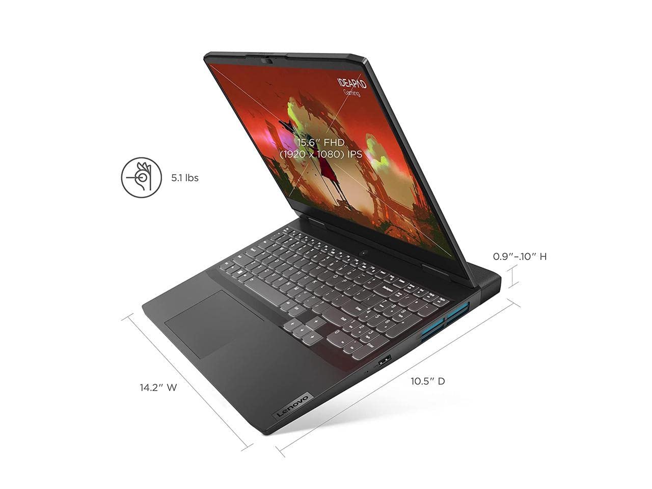 Lenovo IdeaPad Gaming 3 Laptop RTX 3050 NVIDIA| 15.6" FHD Display 120Hz| AMD Ryzen 5 6600H| Windows 11| Wi-Fi 6| Backlit Keyboard| USB C| Webcam| HDMI Cable| Gaming PC (16GB DDR5 RAM |1TB PCIe SSD)