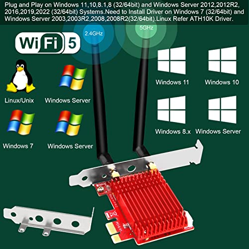 FebSmart Wireless AC 1200Mbps Dual Band PCIE WiFi Card with WiFi Stereo Adapter for Windows XP, 7, 8.x, 10, 11 (32/64bit) and Windows Server Desktop PCs for Gaming and Video Screaming (FS-AC85SE)
