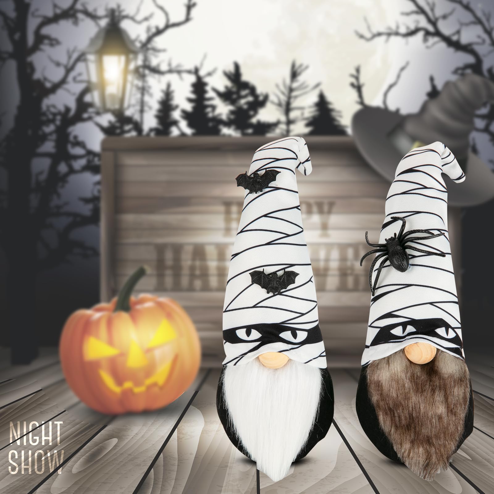 HAAPLL Halloween Gnomes Decorations, Halloween Decorations Indoor, Spider Hat Winter Gnomes - Handmade Plush 2 Pack Swedish Tomte Dwarf for Home Farmhouse Tiered Tray Docor (Halloween)