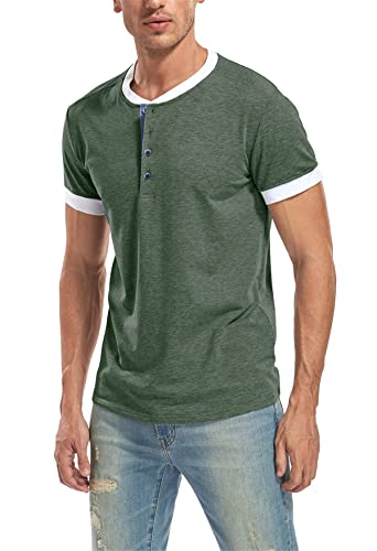 YeeHoo Men's Henley Short Sleeve Slim-Fit Casual T-Shirts with Button Placket Green