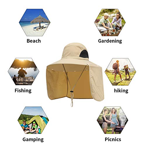 Sun Blocker Hats Outdoor Sun Protection Fishing Cap with Neck Flap Large Brim Outdoor Hat Khaki