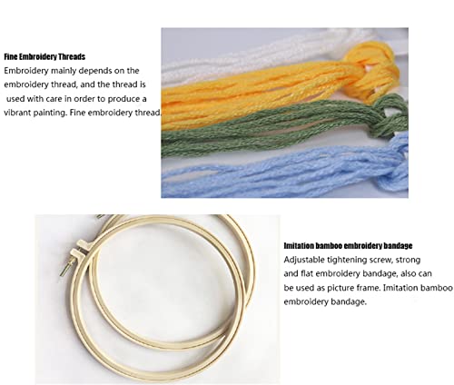 Yeerovan 3 Sets Embroidery Kit for Beginners with Stamped Pattern/Cross Stitch Kits for Craft Lover Hand Stitch,Needlepoint Kits for Adults, Color Threads