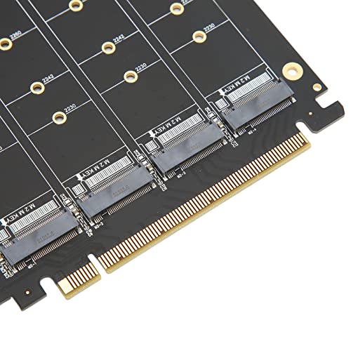 Jopwkuin M.2 SSD Adapter, PCIE X16 Interface Soft Light LED Status Indicator NVME   Card for 4 NVME PCIe Protocol SSDs for PCIE3.0 4.0
