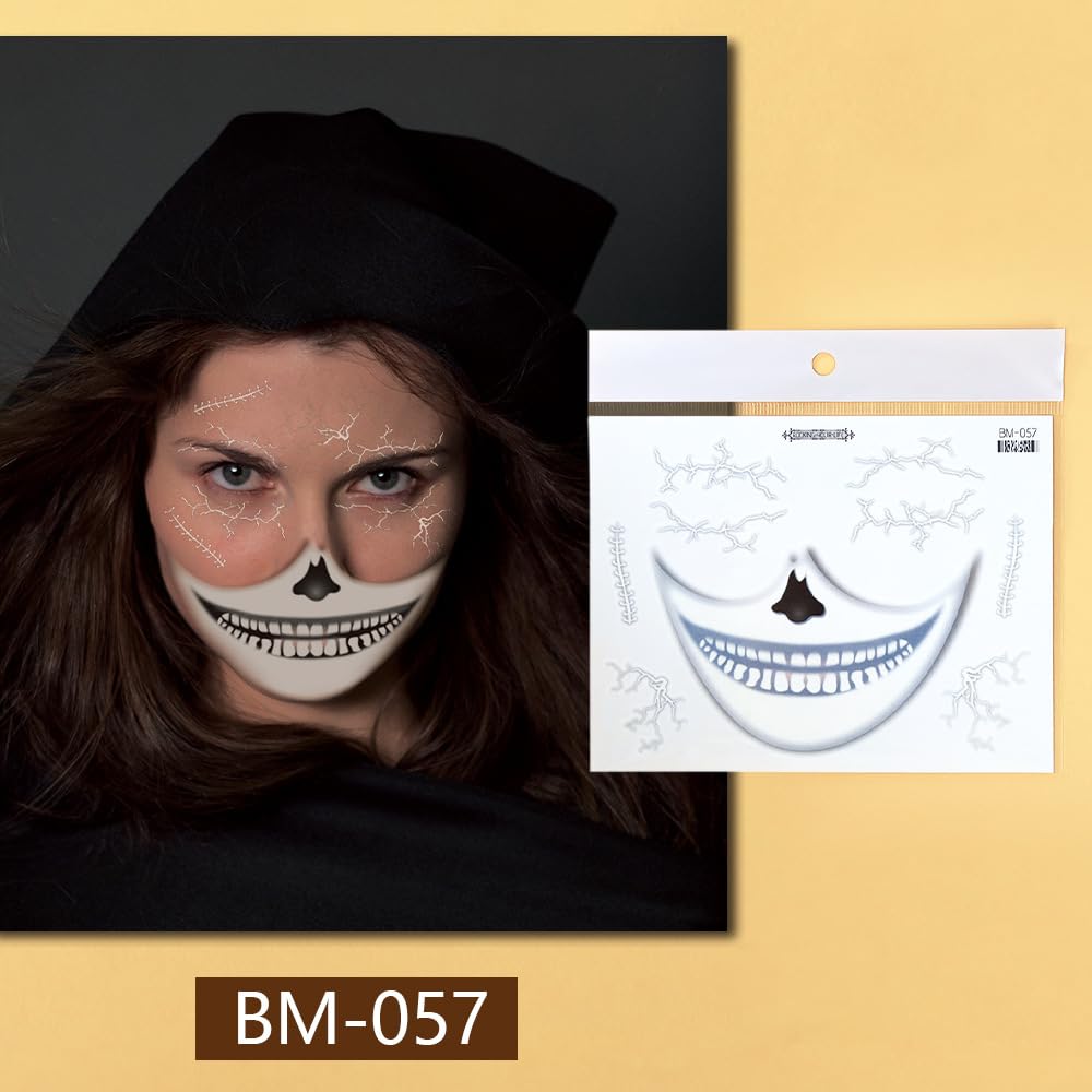 Generic Halloween Zombie Face Tattoos, 9 Sheets Waterproof Temporary Tattoos, Easy to Apply, Remove, and Use as Party Gifts