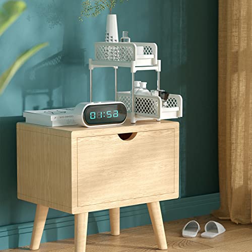 Under Sink Organizers and Storage, Bathroom Organizer with Pull Out Drawer, 2 Tier Sliding Cabinet Basket Organizer Drawer, Storage Shelf for Kitchen Bathroom Cleaning Supplies Organizer, 2 Pack,White