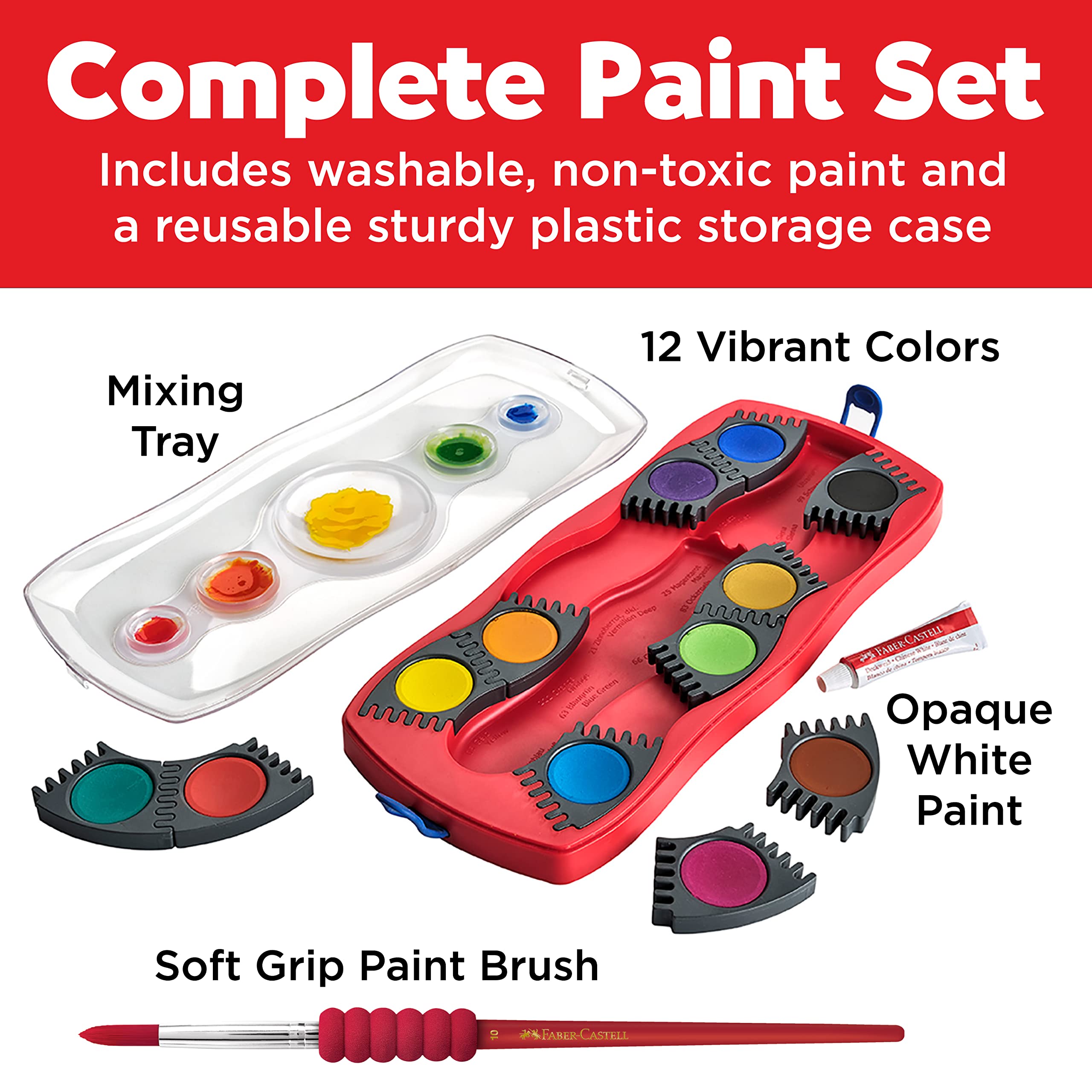 Faber-Castell Connector Paint Box Watercolor Set - 12 Watercolor Paints with Brush and Accessories
