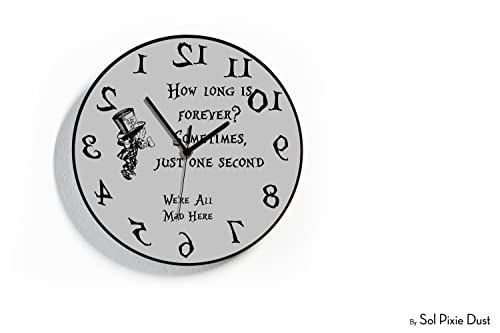 Reverse Wall Clock - Alice - Mad Hatter - Round Funny Clock - Backwards running Time - Counterclockwise Wall Clock - Room Deco - Optional RGB LED 5V Backlit
