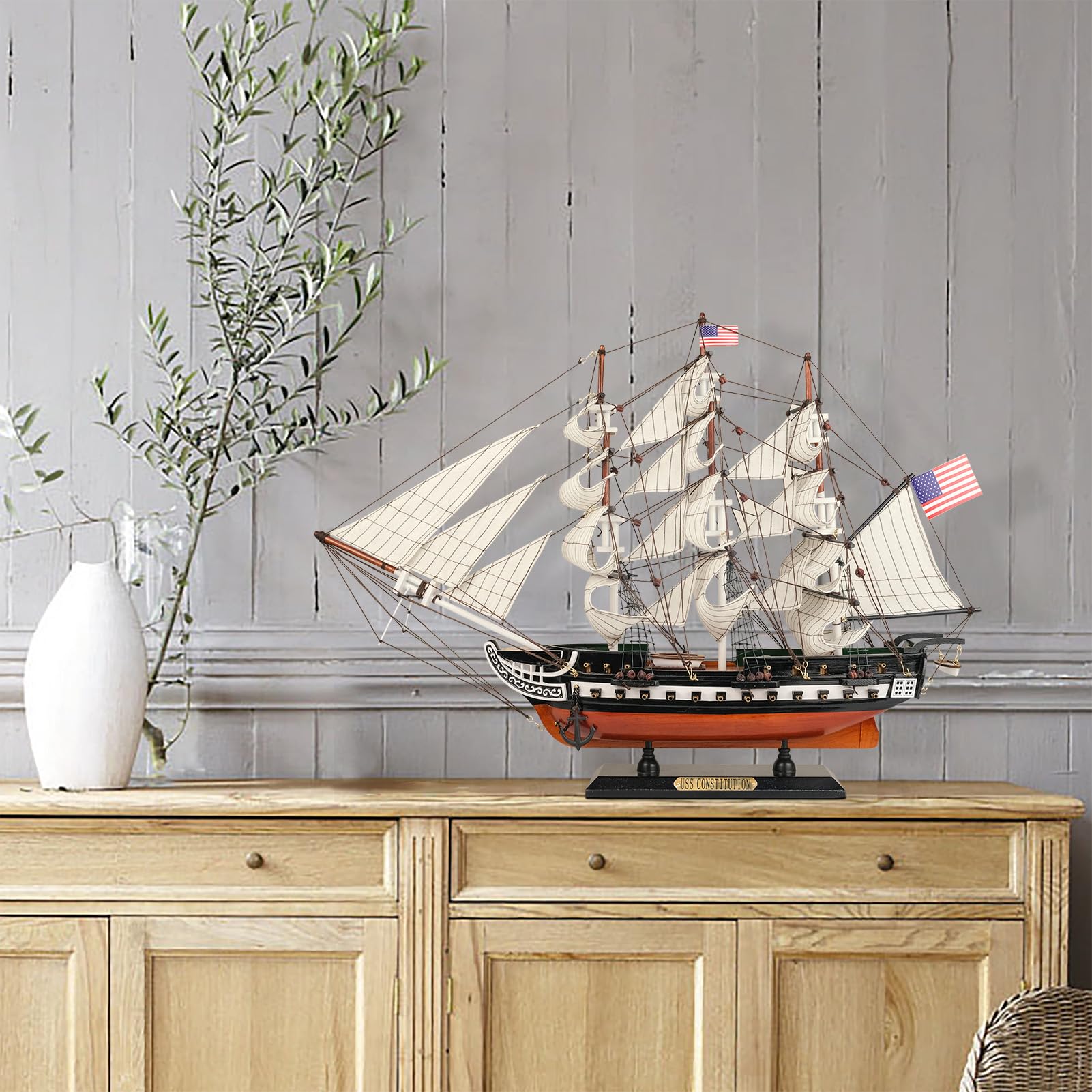 SAILINGSTORY Wooden Model Ship USS Constitution 1/150 Scale Replica Frigate Sailing Warship Model Sailboat Decor