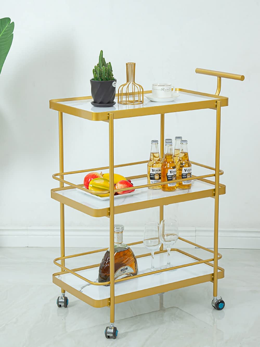 LIUZH Dining Car Trolley Hotel Business Restaurant Mobile Cake Delivery Car Iron Multi-Functional Hand Push Home Bar Cart