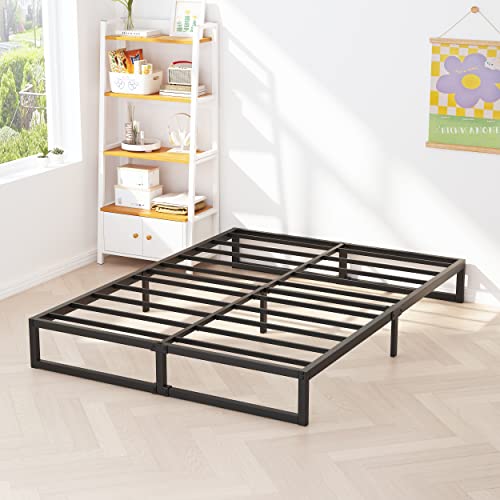 Richwanone 10 Inch Queen Bed Frame Metal Platform Mattress Foundation with Steel Slat Support, No Box Spring Needed, Easy Assembly, Black