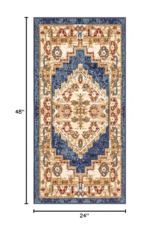 Nourison Grafix Vintage Navy Gold 2' x 4' Area -Rug, Easy -Cleaning, Non Shedding, Bed Room, Living Room, Dining Room, Kitchen (2x4)