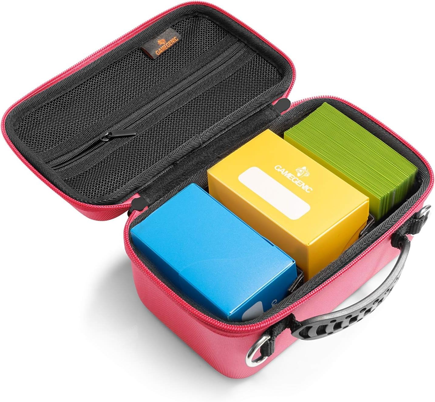 Game Shell 250+ | Portable Case for Board Games and Card Games | Holds Up to 250 Double-Sleeved Cards | Accessories Compartment Holds Tokens and Dice | Pink Color | Made by Gamegenic