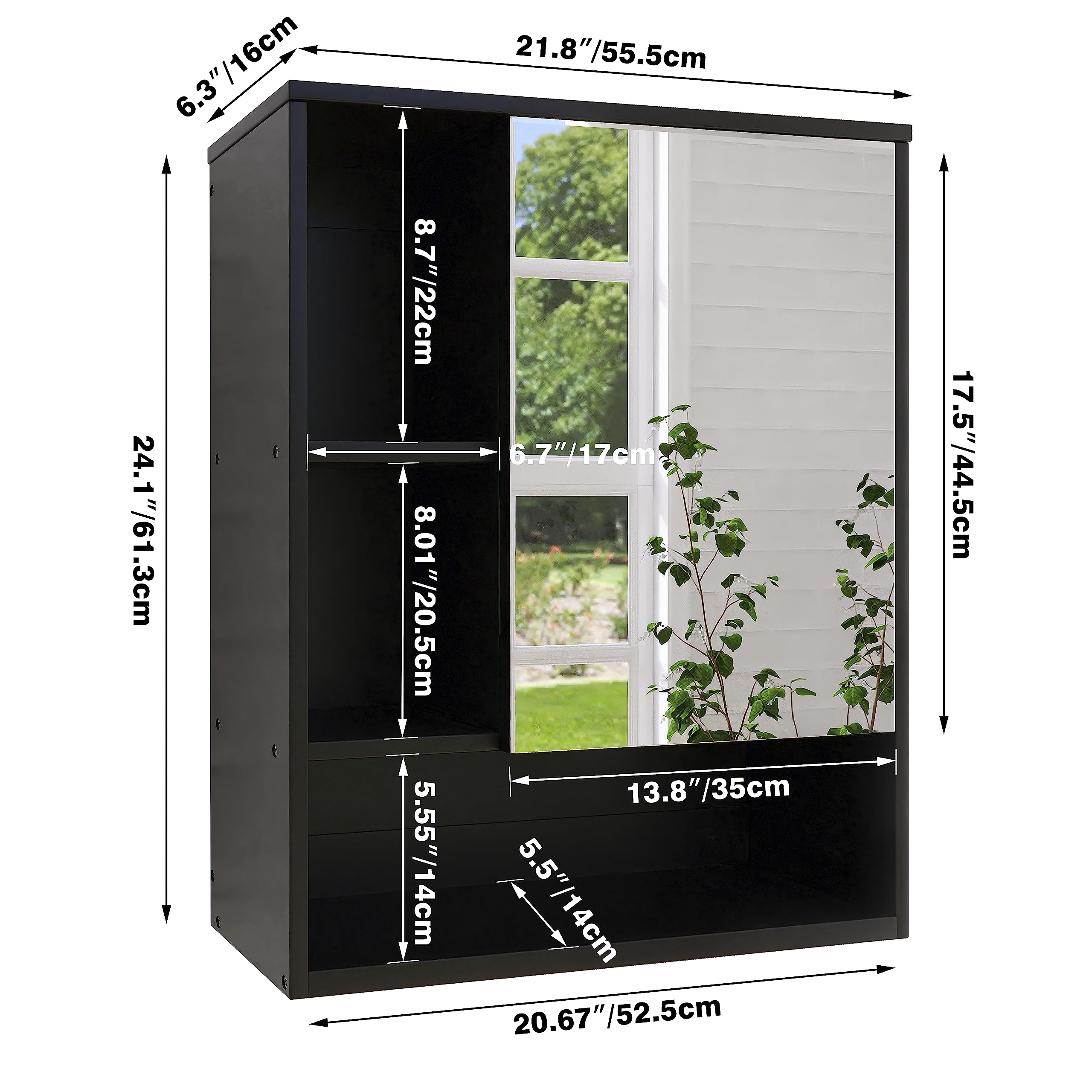 SMIBUY Bathroom Mirror Cabinet Wall Mounted, Bamboo Space Saver Medicine Cabinet, Wall Hanging Over Toilet Storage Cabinet with Mirror Door and Adjustable Shelf (Black)
