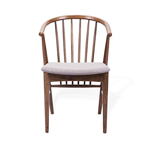 SunBear Furniture Set of 2 Toby Dining Chairs Kitchen Modern Solid Wood w/Padded Seat Medium Brown Color with Light Gray Cushion