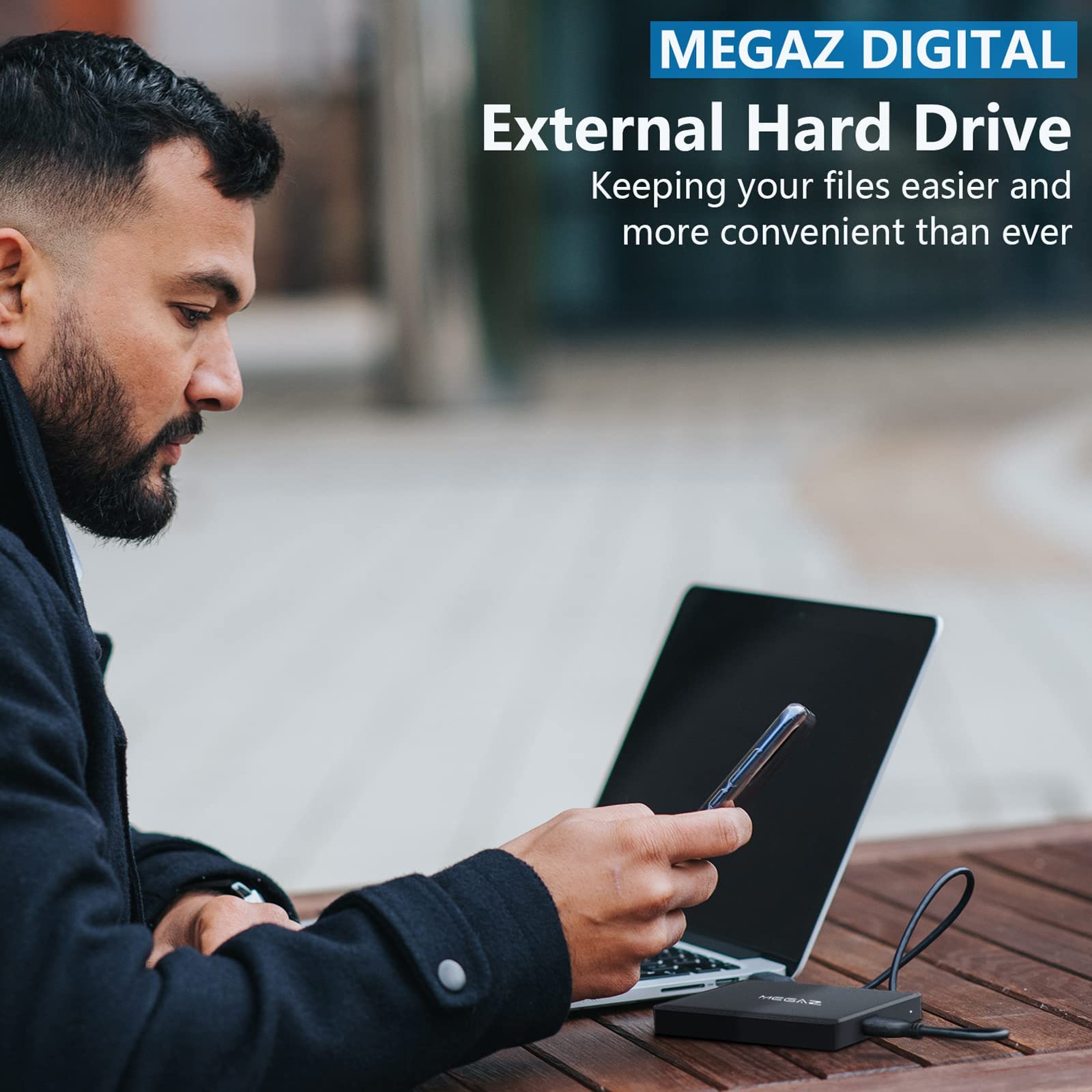MegaZ 120GB External Hard Drive Backup Slim 2.5'' Portable HDD USB 3.0 for PC, Mac, Laptop, Chromebook, 3 Year Warranty