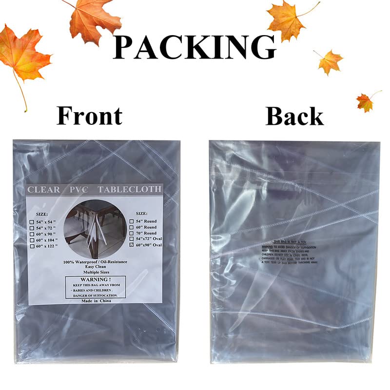 FeelingWarm Clear Table Protector - Clear Vinyl Table Cover - Protective Plastic Covering Transparent Tablecloth Waterproof 54" X 72" Oval