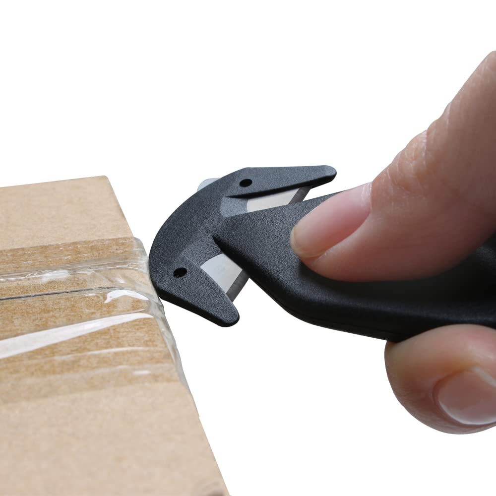 Nova Safety Cutter Tool, Safety Box Cutter Knife, Ergonomic Film Cutting Blade, Box, Strap, Carton, Package, Envelope and Letter Opener (10 Piece - Black)
