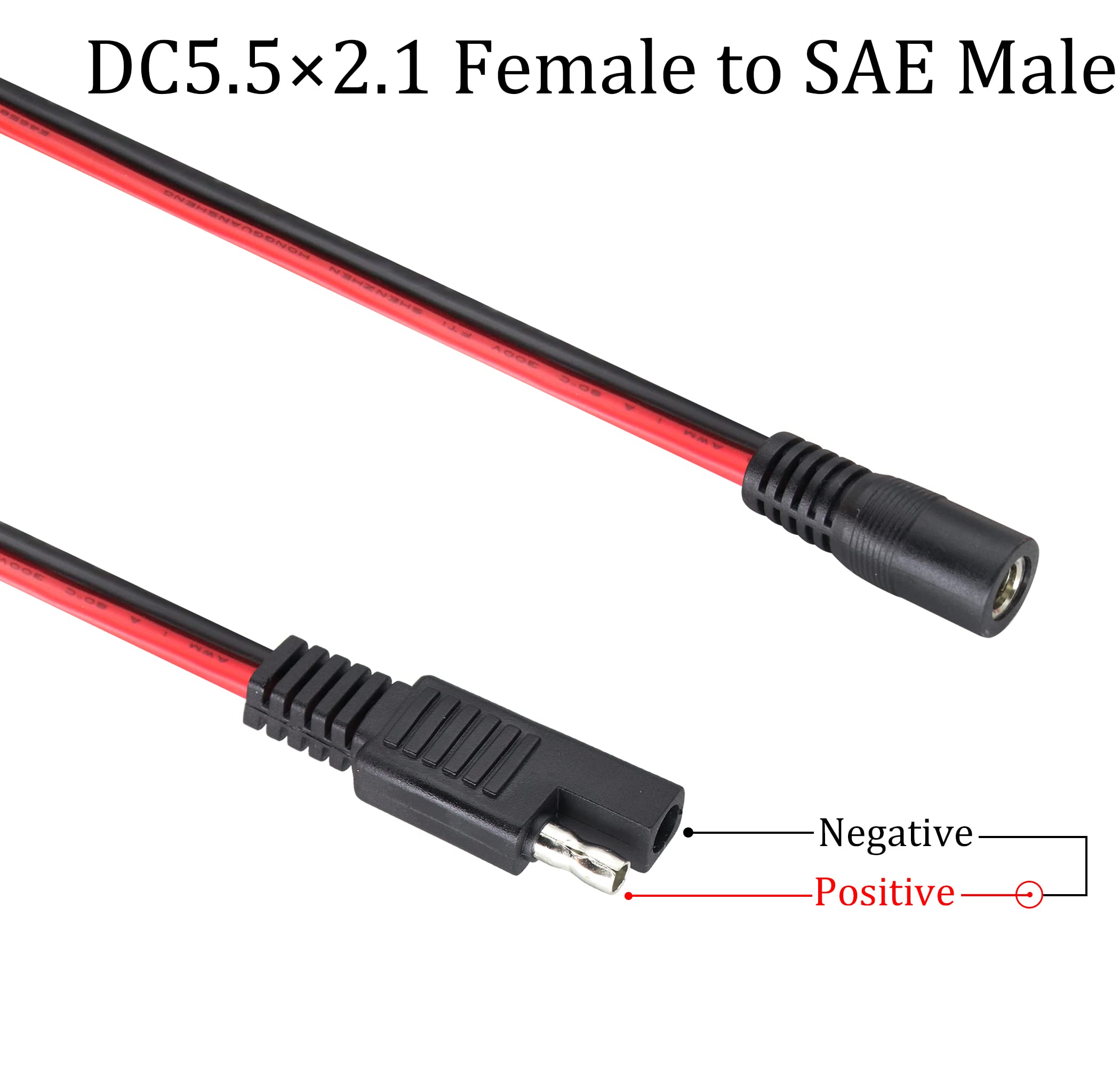 HCFeng 14AWG SAE to DC Power Cable SAE to DC5521 Female Adapter Cable withDC8*0.9/6.5*3/5.5*2.5/4*1.7/3.5*1.35(MM)/SAE Polarity Reverse Adapter for Solar Panel Charger (2ft/60cm)(2pack)