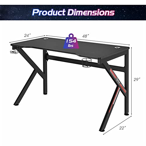 MJWDP 48" K Shape Gaming Desk Computer Desk with Cup Holder and Headphone Hook Home Office Writing Study Desk